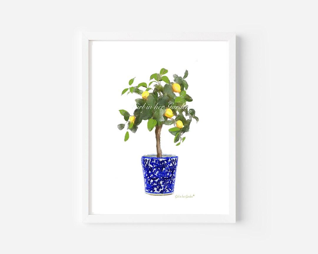 Lemon Tree Print, Kitchen Wall Art, Blue and White Art Chinoiserie ...