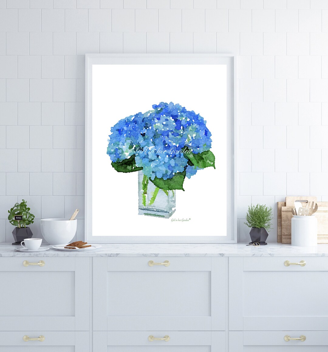 Watercolor Painting Download, Blue Hydrangea Print, Printable Art ...