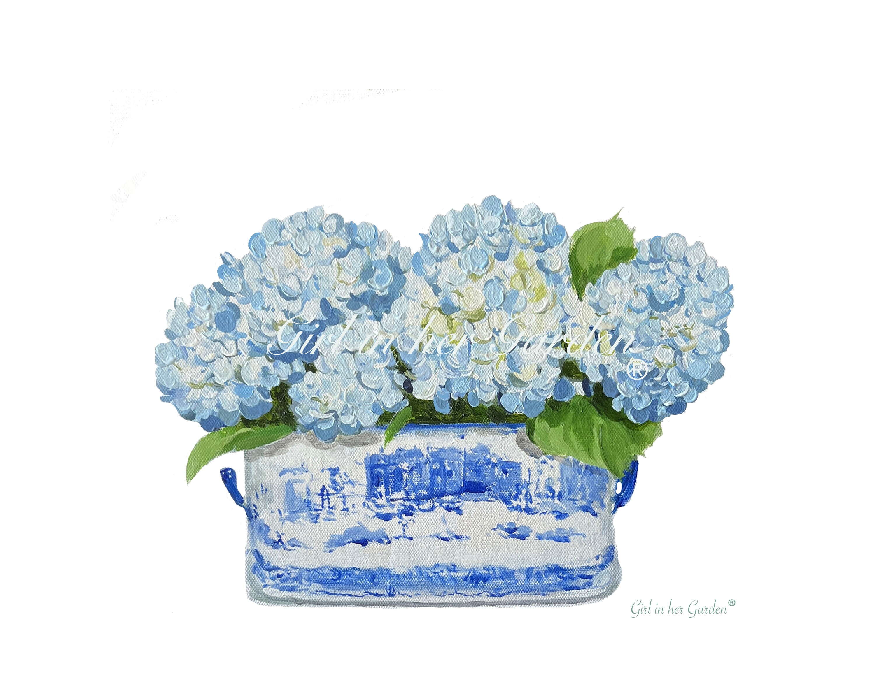 Blue Hydrangea Wall Art Print Hydrangea Art Chinoiserie Hydrangea ...