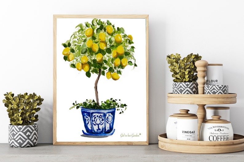 Lemon Tree Print, Kitchen Wall Art,fruit Print Chinoiserie Topiary Art ...