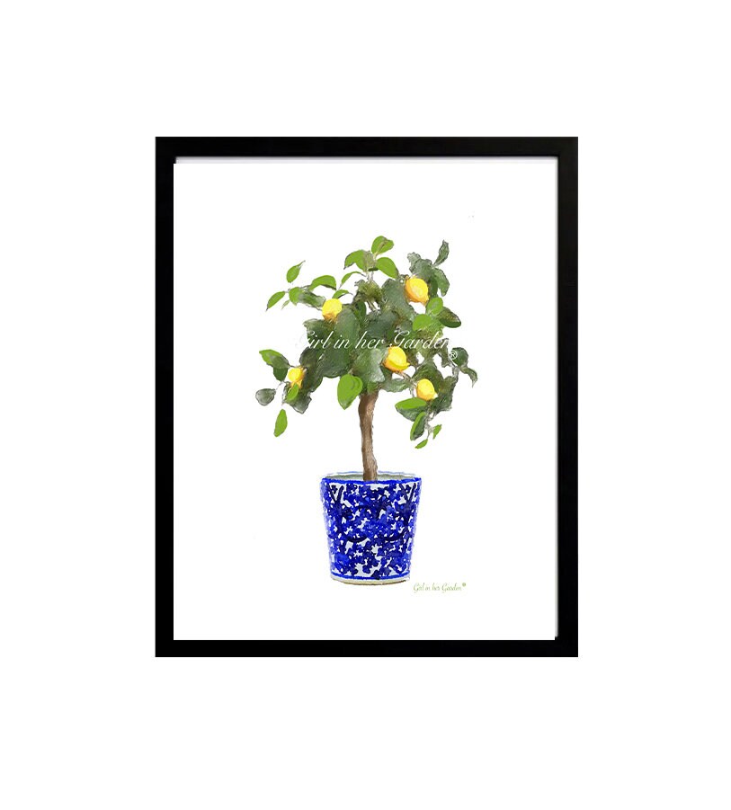 Lemon Tree Print, Kitchen Wall Art, Blue and White Art Chinoiserie ...