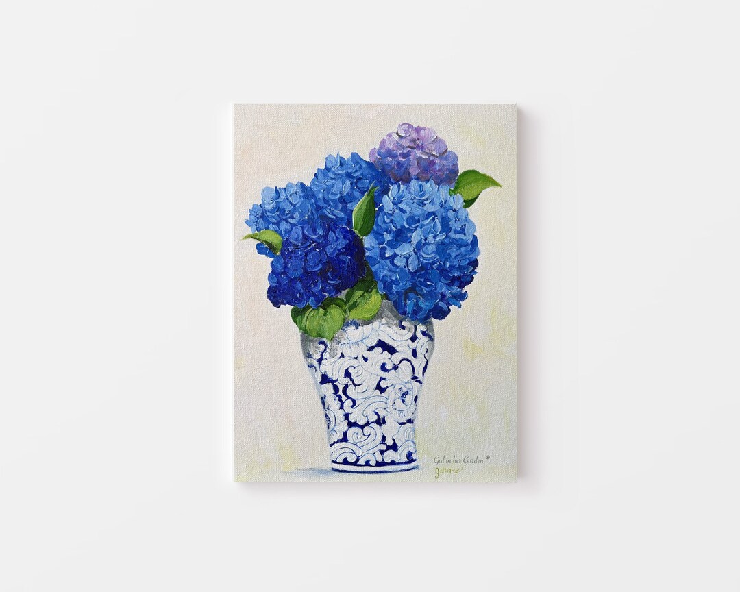 Blue Hydrangea Print | Hydrangea Art | Chinoiserie | Hydrangea Painting ...