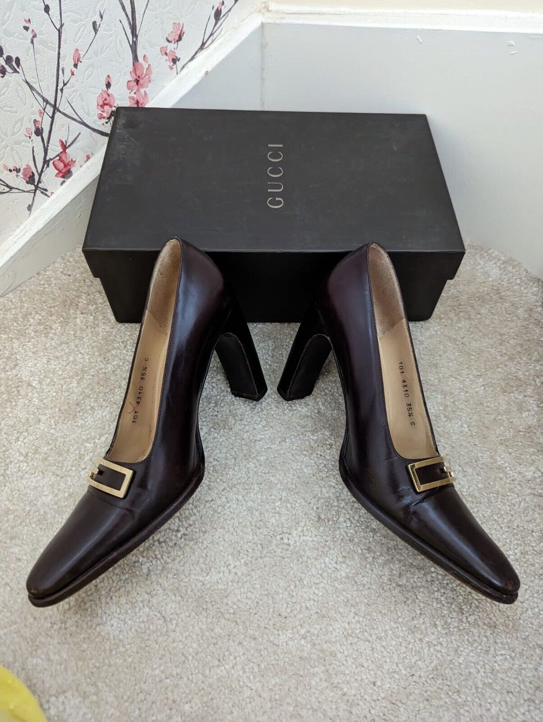 Gucci Women's Vintage Choc Brown Leather Block Heels Court - Etsy