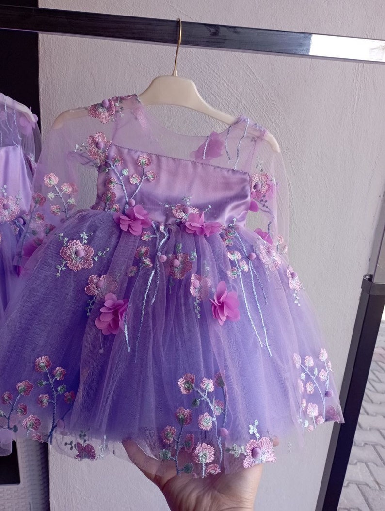 Purple Flower Tutu Dress for Girl, Birthday Tulle Dress for Kids ...
