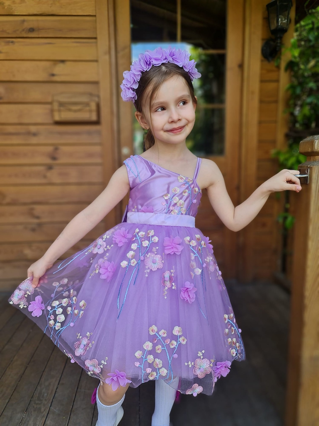 Lilac Flower Sleeveless Dress, Birthday Tulle Dress for Kids, Toddler ...