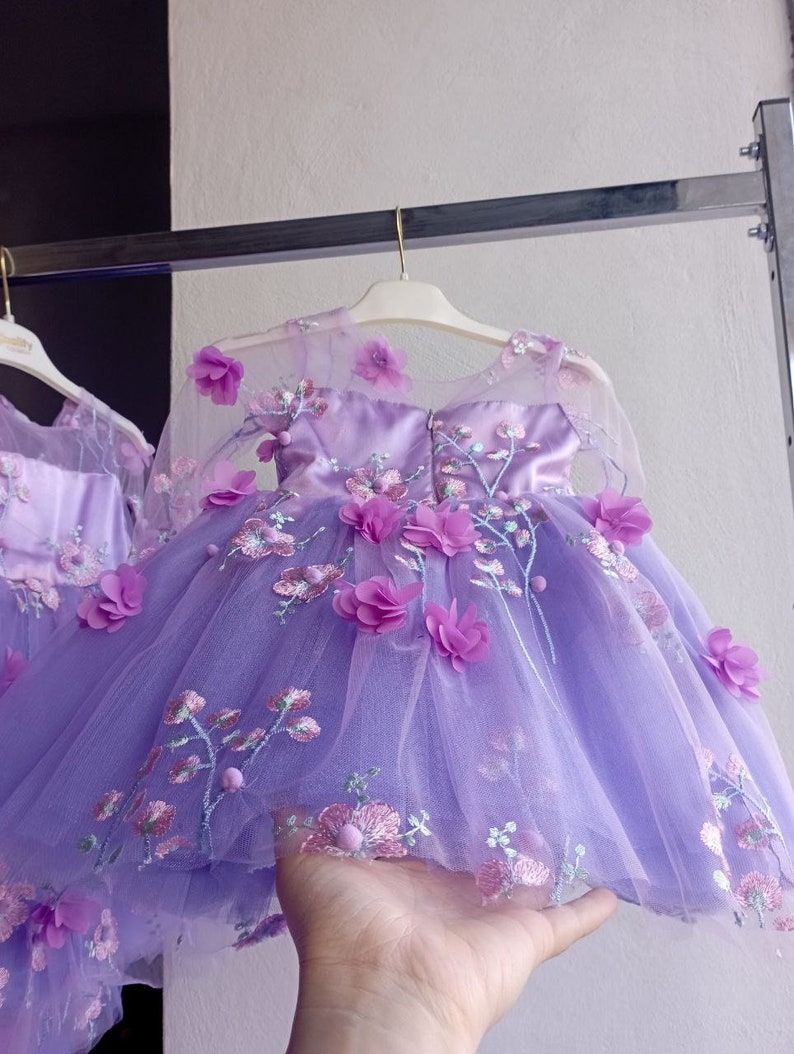 Purple Flower Tutu Dress for Girl, Birthday Tulle Dress for Kids ...