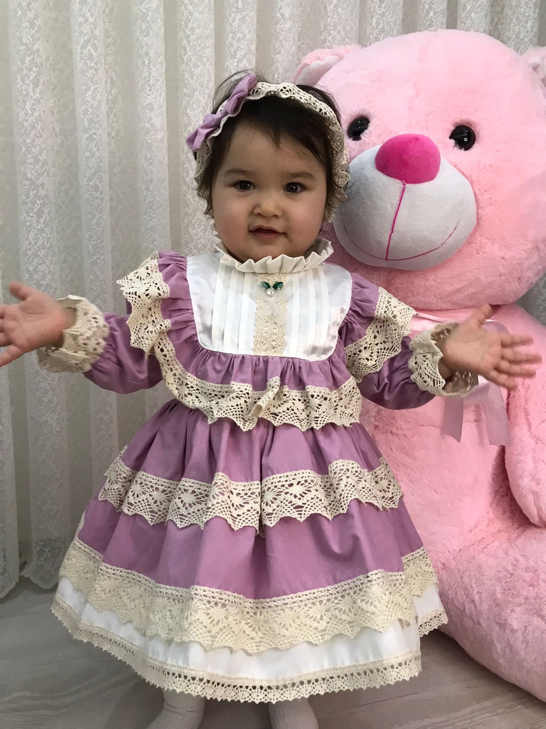 Lilac Kids Natural Dress With Lace Detail, Princess Fluffy Dress ...