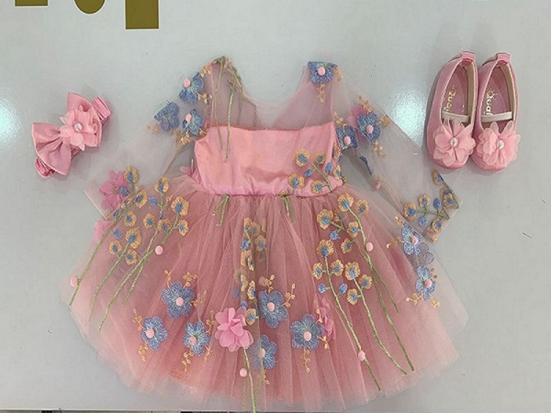 Baby Girl Pink Dress Set Pink Floral Baby Set Shoes Buckle - Etsy