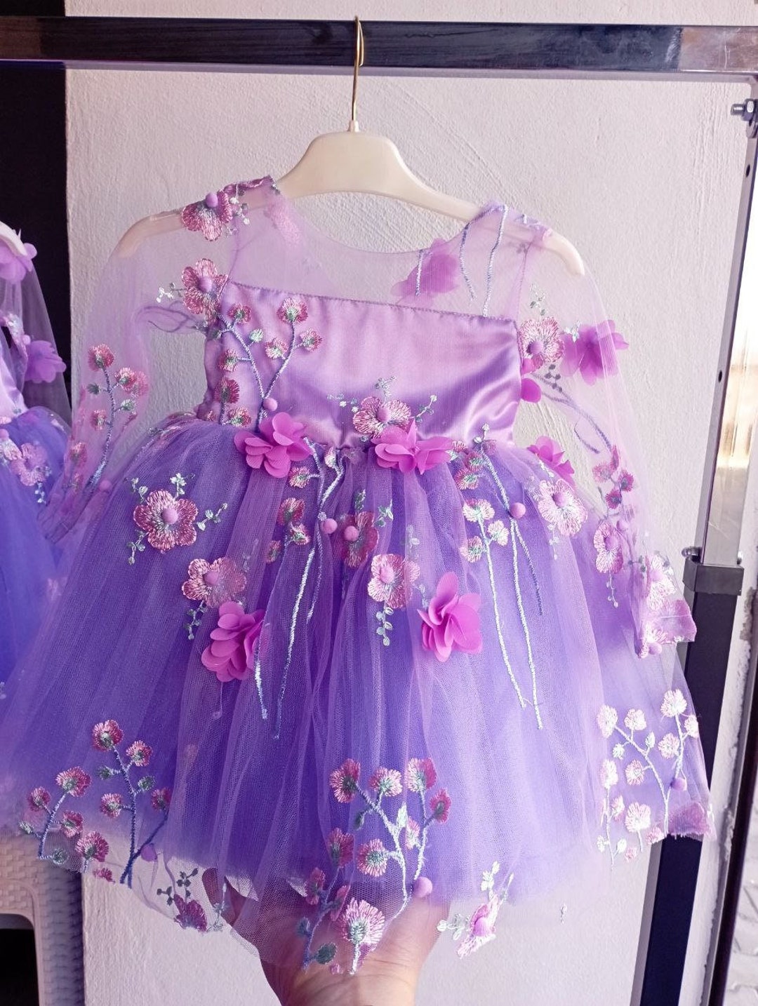Purple Flower Tutu Dress for Girl, Birthday Tulle Dress for Kids ...