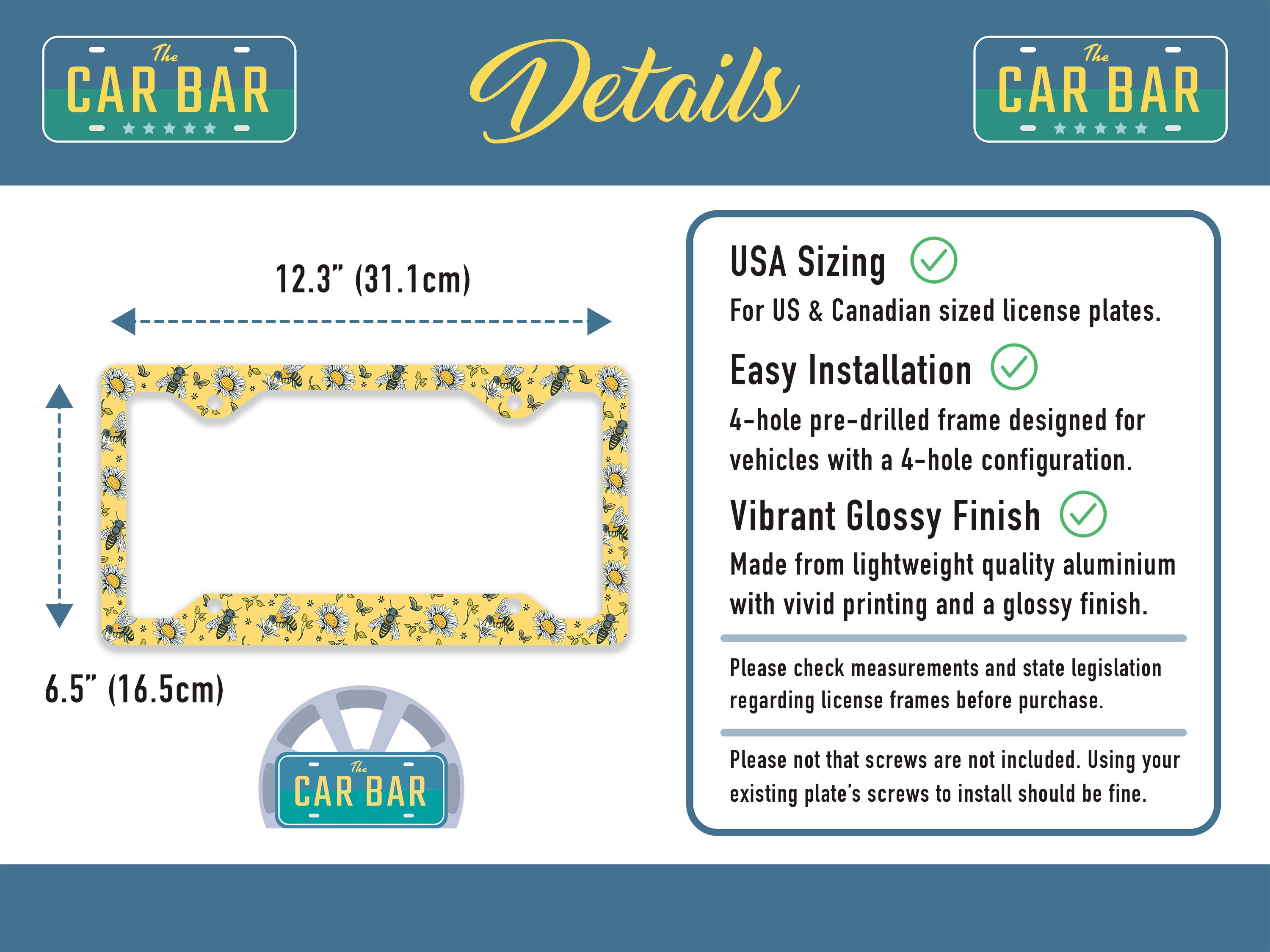 Honey Bee License Plate Frame, Cute Car Accessories for Women, Yellow ...