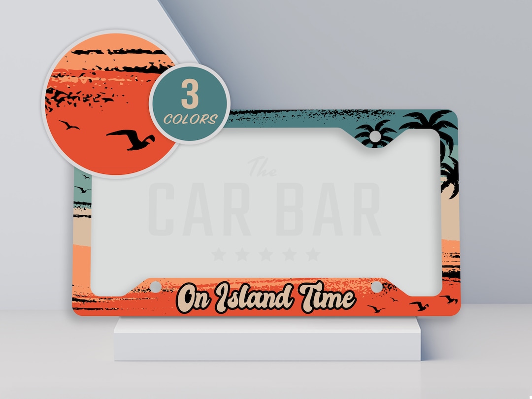 Sunset Retro License Plate Frame, on Island Time, Summer Beach Vibe ...