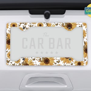 Cute Sunflower License Plate Frame, Floral Butterfly Car Decor, White ...