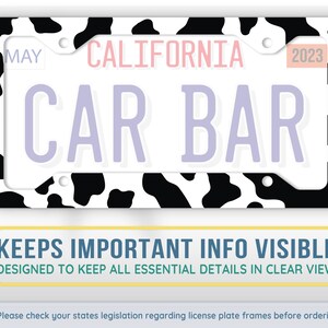 Cow Print License Plate Frame, Black & White Car Decor, Cute Cowgirl ...