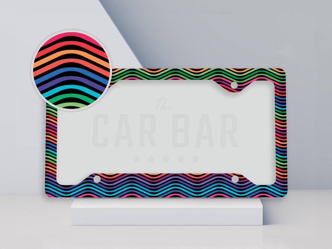 Retro License Plate Frame, Colorful Plate Cover, Cute Wave Line Art Car ...