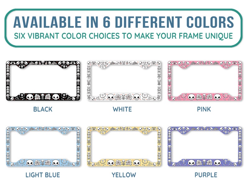 Skeleton Skull Pink License Plate Frame, Kawaii Halloween Car ...