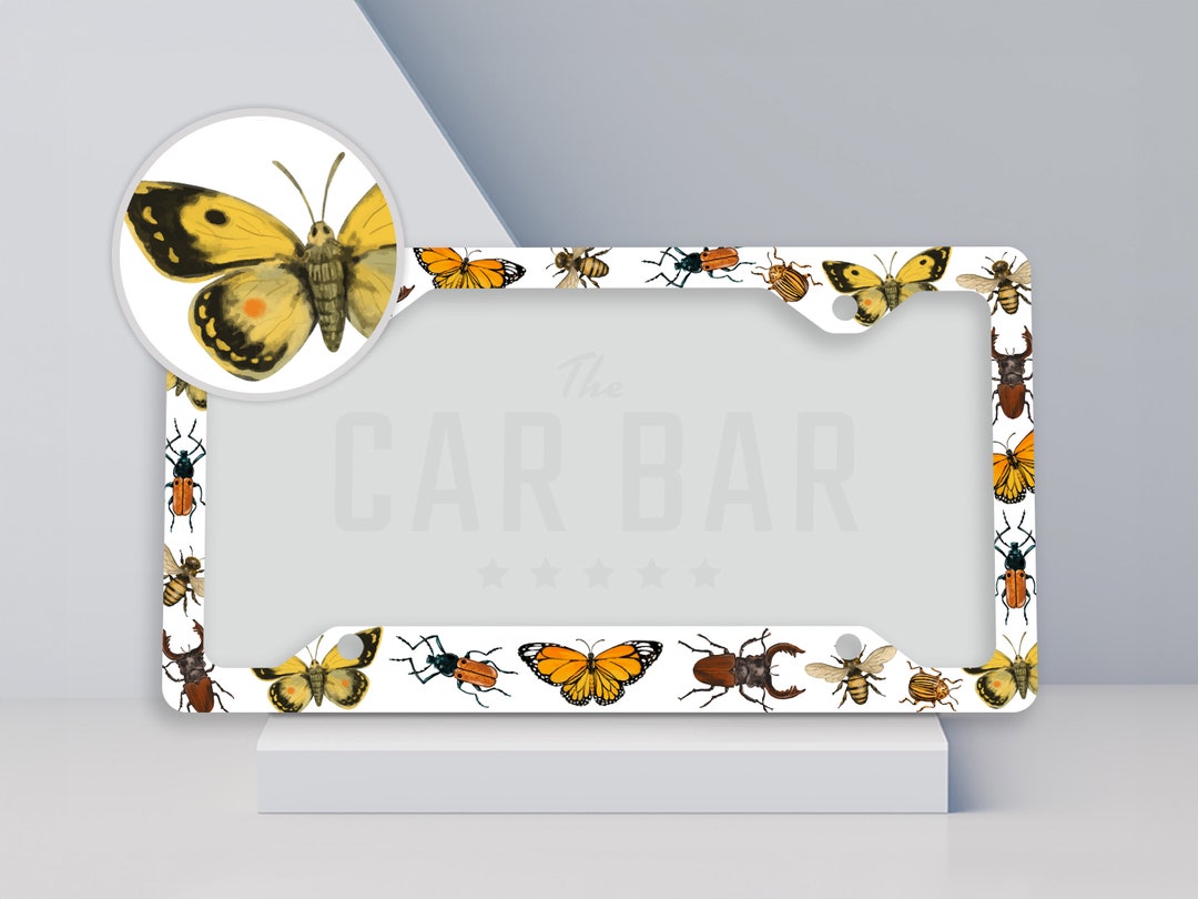 Insects License Plate Frame, Moth Bugs Beetles Car Decor, Entomology ...