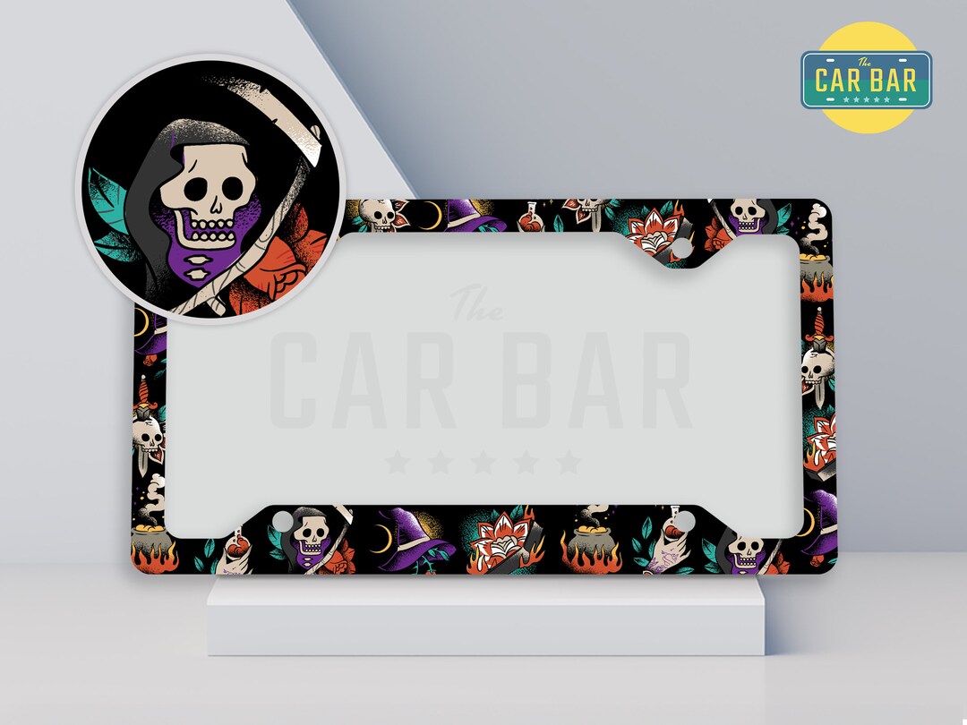 Halloween Skeleton License Plate Frame, Tattoo Witchy License Plate ...