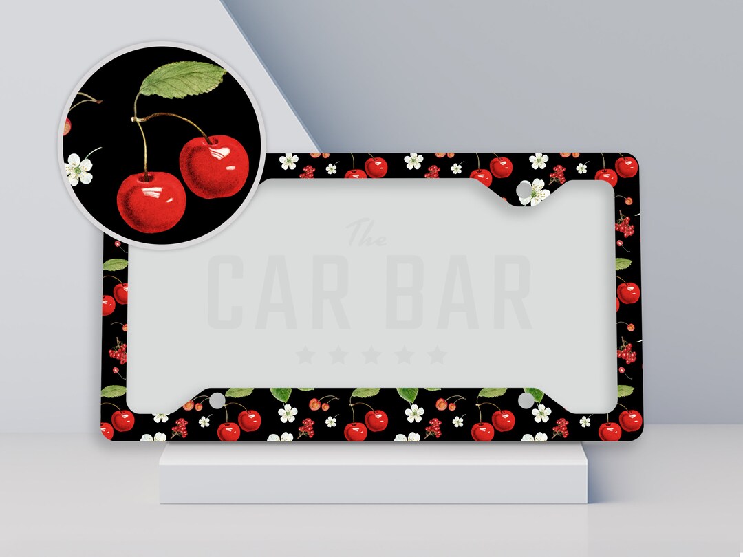 Cherry License Plate Frame, Realistic Cherries License Plate Cover ...