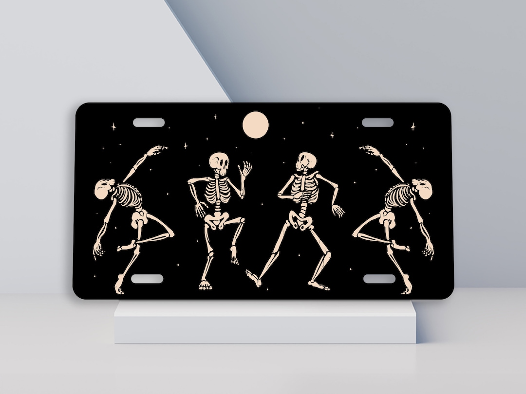 Dancing Skeletons Black License Plate, Cute Halloween Car Decor, Spooky ...