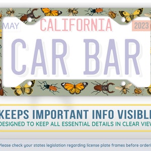 Insects Beetle Moth License Plate Frame, Vintage Cottagecore Car Decor ...