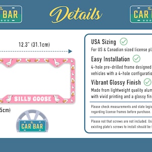 Silly Goose Pink License Plate Frame, Funny & Cute Car Accessories for ...