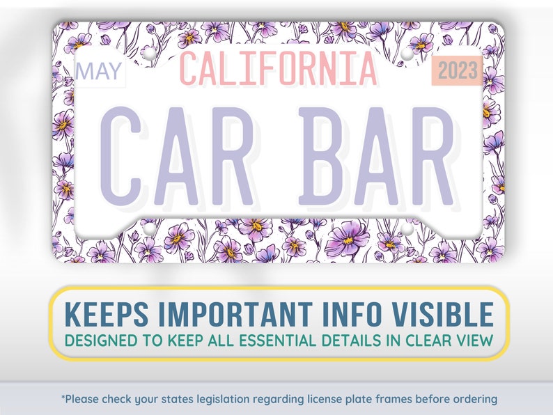 Floral License Plate Frame, Wildflower Car Accessories for Women ...