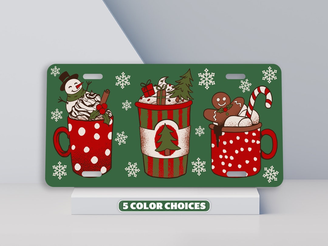 Christmas Front License Plate for Xmas & Coffee Lover, Retro Christmas ...