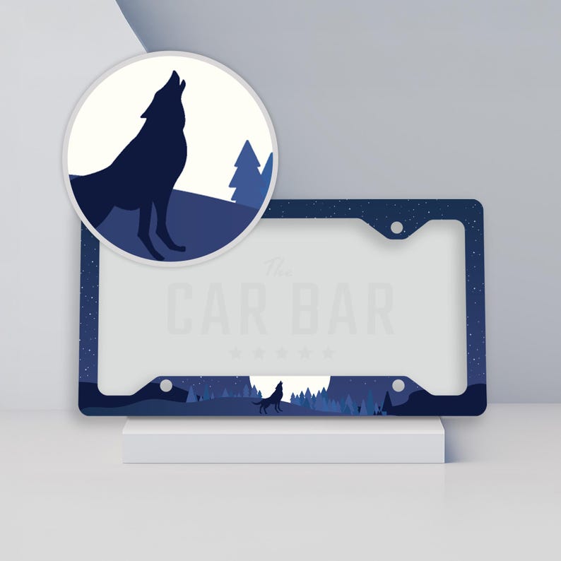 Howling Wolf License Plate Frame, Wolf Licence Plate Cover, Wolf Moon ...