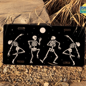 Dancing Skeletons Black License Plate, Cute Halloween Car Decor, Spooky ...