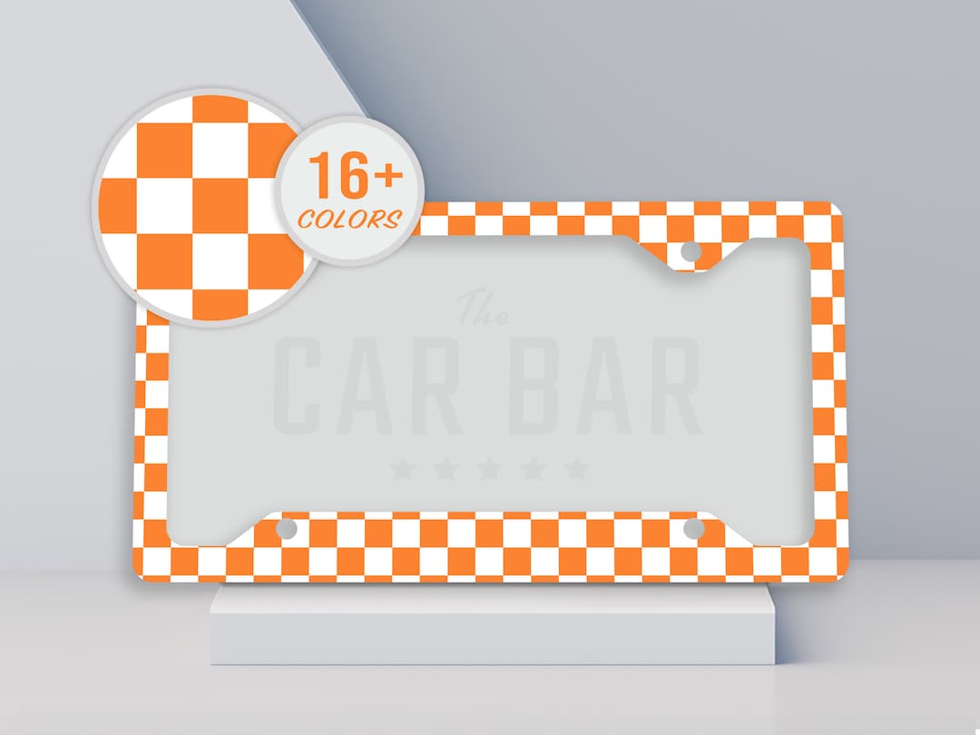 Orange Retro License Plate Frame, Checkered License Plate Cover, Cute ...