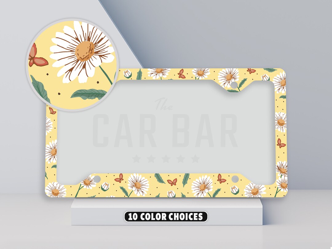 Daisy License Plate Frame, Cute Floral License Plate Cover, Butterfly ...