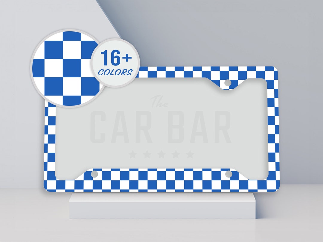 Checkered License Plate Frame, Retro License Plate Cover, Blue Car ...