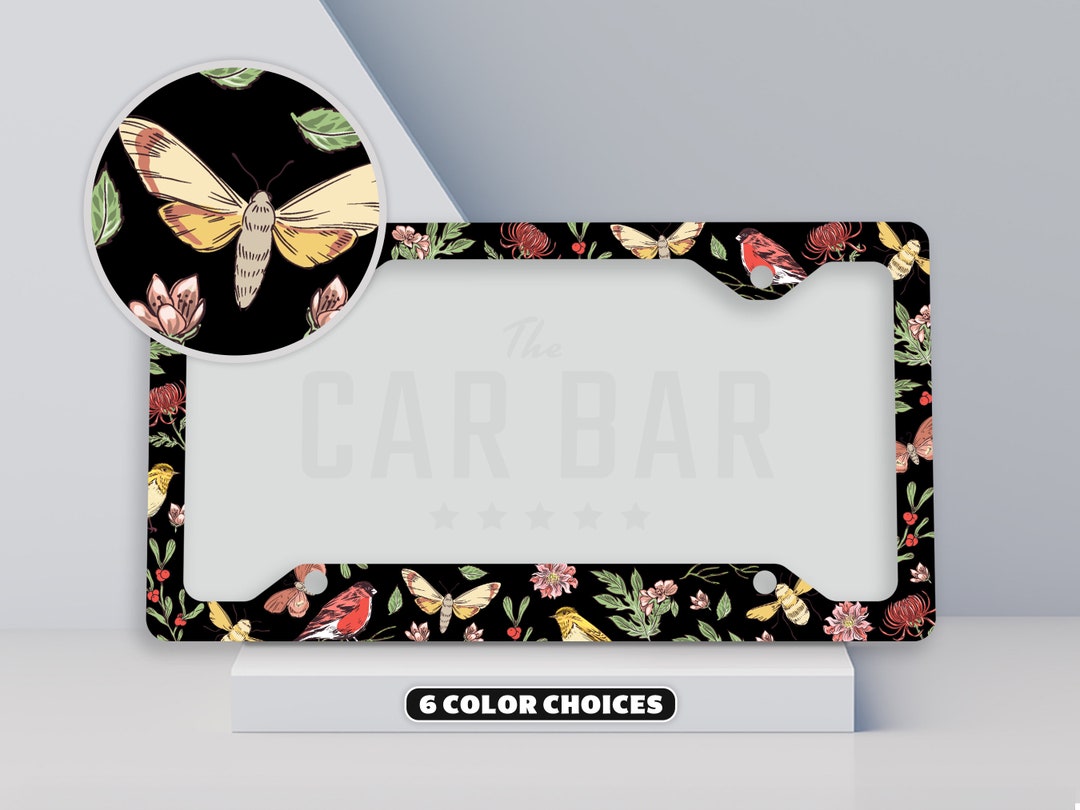 Botanical Bird & Moth Floral License Plate Frame, Wildflower Cute ...