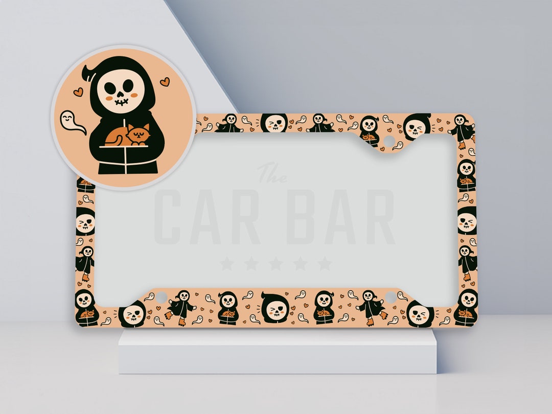 Cute Skeleton License Plate Frame, Halloween License Plate Cover, Grim ...