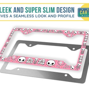 Skeleton Skull Pink License Plate Frame, Kawaii Halloween Car ...