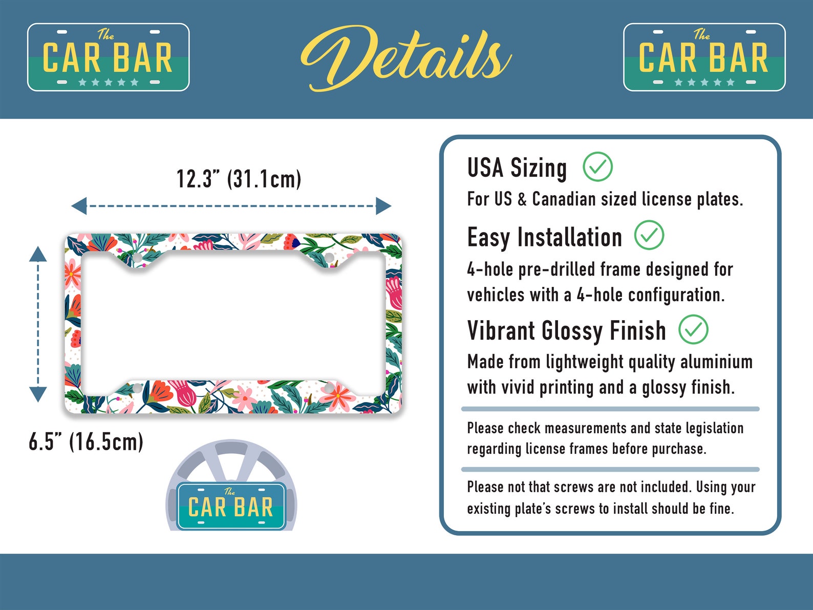 Flower License Plate Frame, Floral License Plate Cover, Cute Wildflower ...