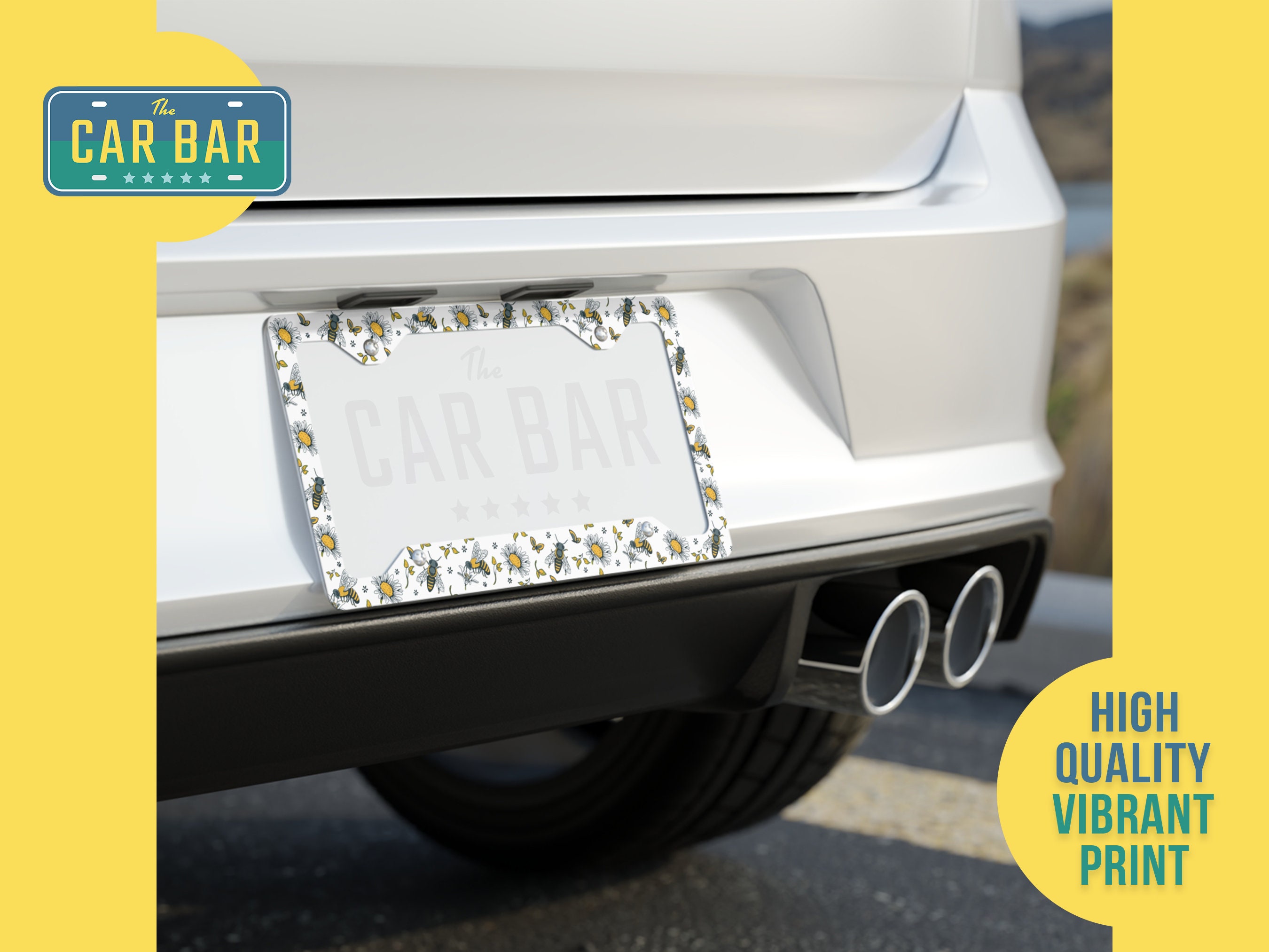 Cute Bee License Plate Frame, White Car Accessories for Women, Daisy ...