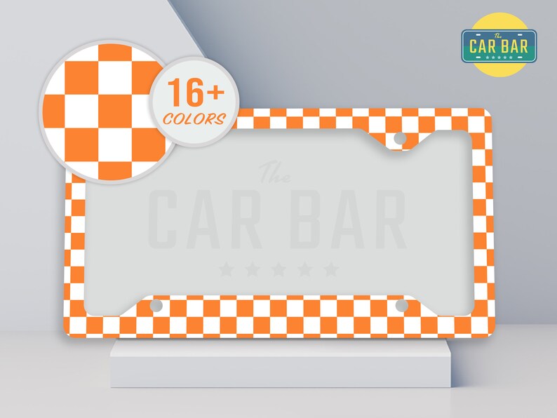 Orange Retro License Plate Frame Checkered License Plate - Etsy