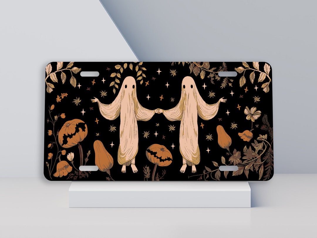 Halloween Ghost License Plate, Cute Fall Car Decor, Cottagecore Vanity ...