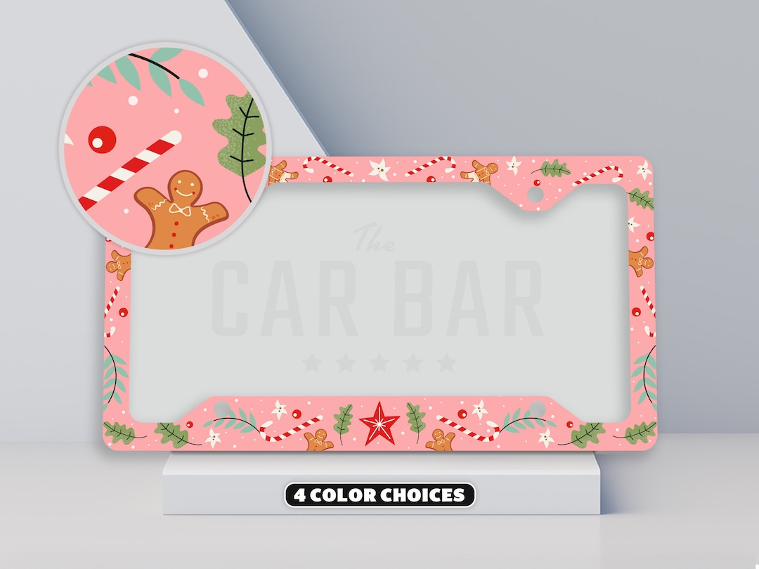Pink Christmas License Plate Frame, Floral Christmas Wreath Plate Cover ...
