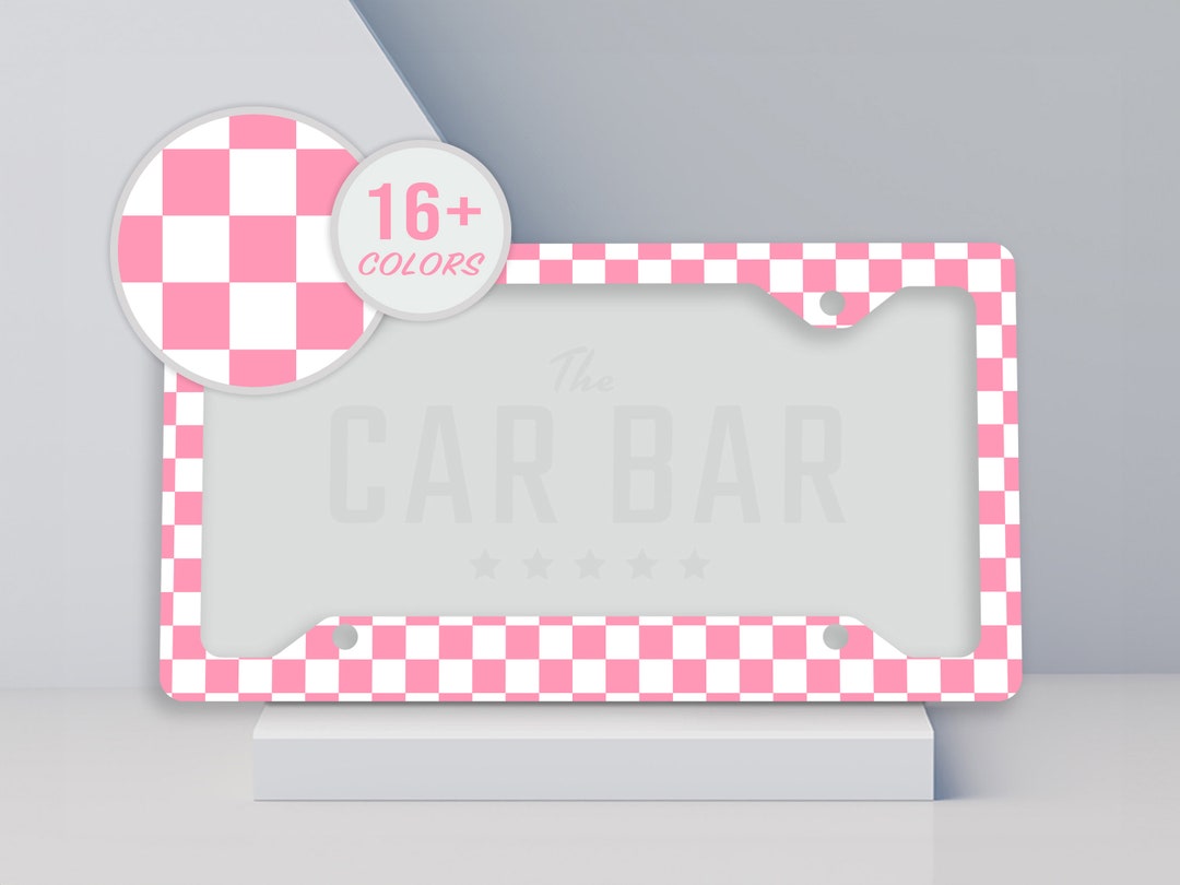 Checkered License Plate Frame, Retro Pink License Plate Cover, Cute Car ...