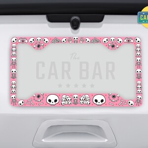 Skeleton Skull Pink License Plate Frame, Kawaii Halloween Car ...