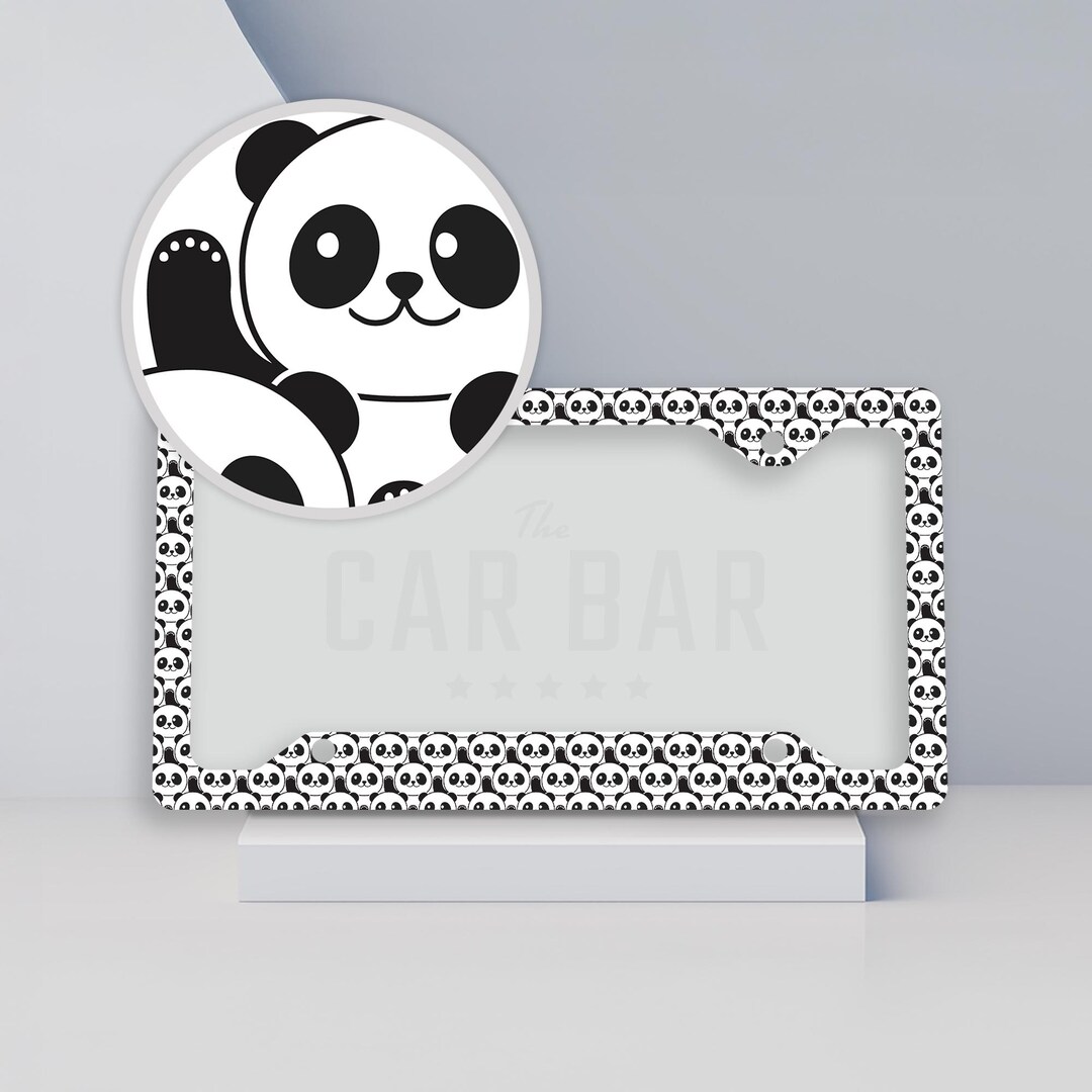 Cute Panda License Plate Frame, Black & White Car Accessories for Women ...