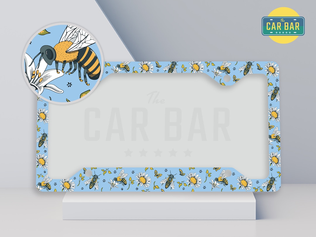 Honey Bee License Plate Frame Blue Bumblebee Floral Plate - Etsy