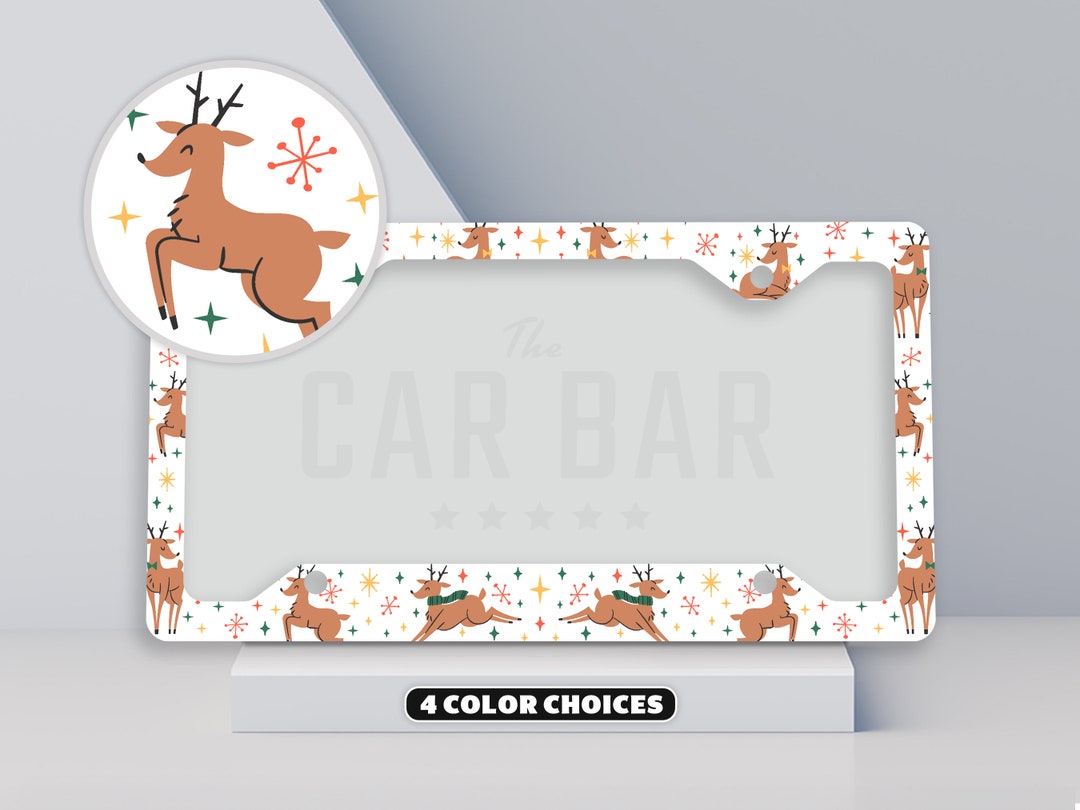 Retro Reindeer License Plate Frame, Cute Reindeer Christmas Plate Cover ...
