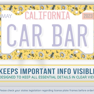 Honey Bee License Plate Frame, Cute Car Accessories for Women, Yellow ...