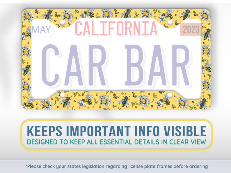 Honey Bee License Plate Frame, Cute Car Accessories for Women, Yellow ...