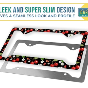 Cherry License Plate Frame, Realistic Cherries License Plate Cover ...