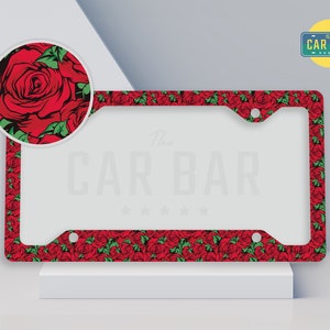 Red Roses License Plate Frame, Floral Car Plate Cover for Women, Tattoo ...