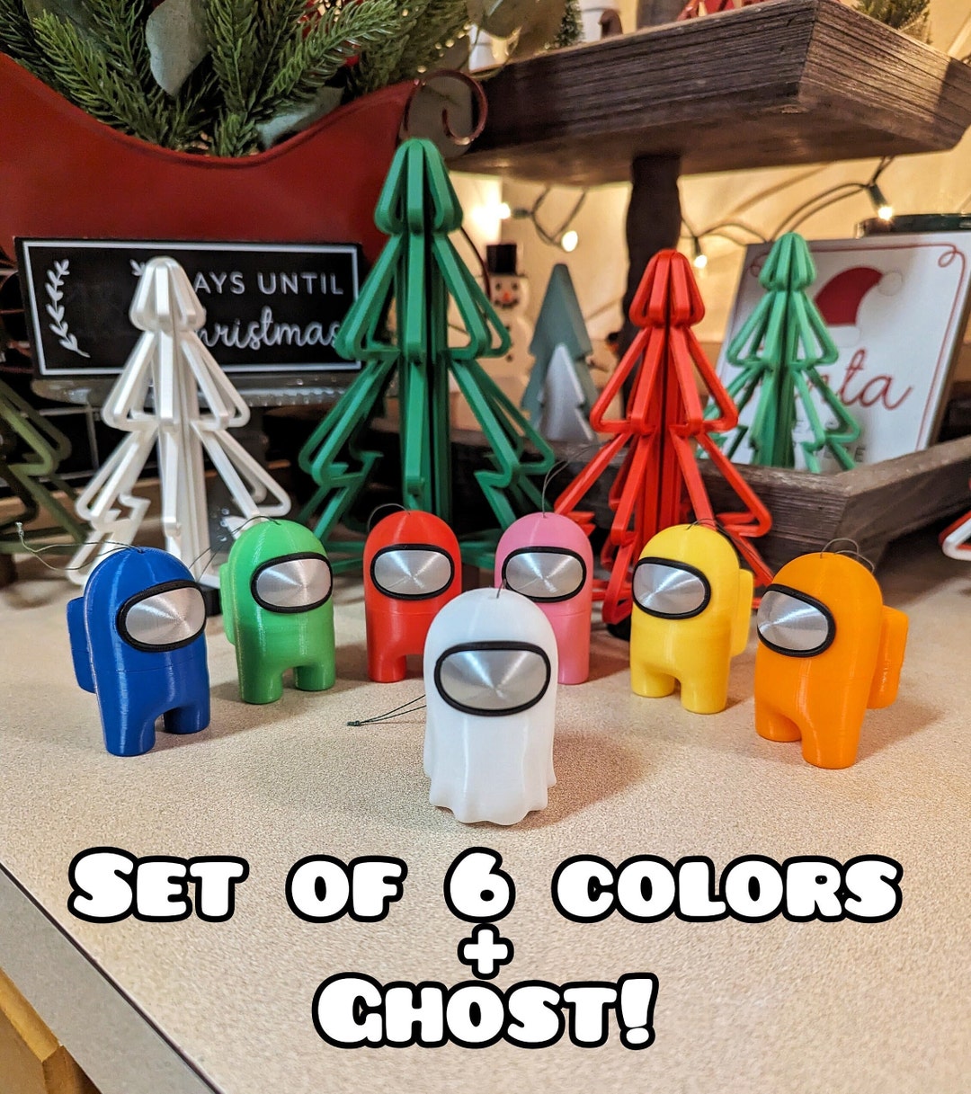 Among Us Crewmate X7 Figures OR Ornaments Set Optional Emergency ...